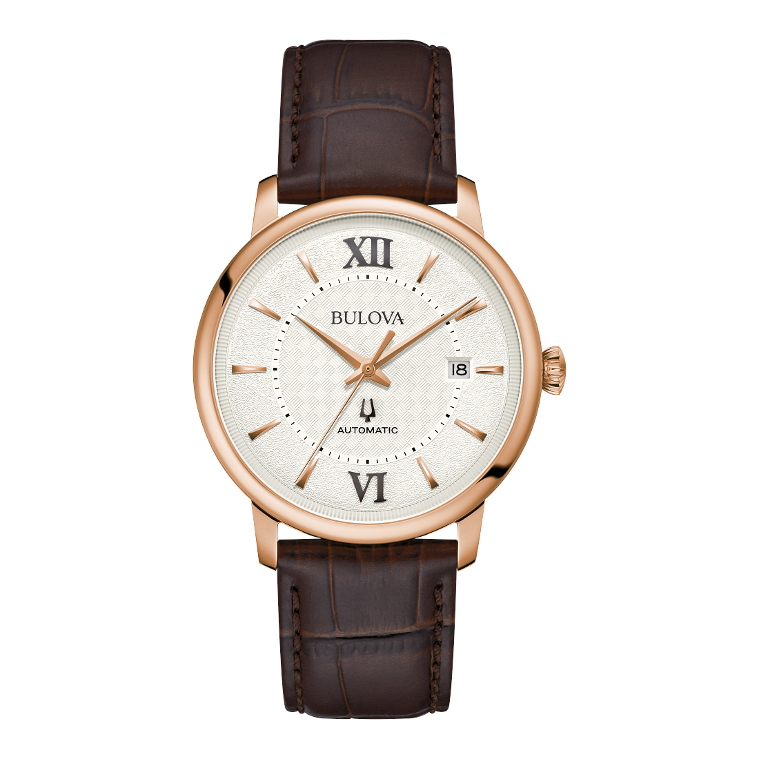 Bulova Hudson Mens Automatic Rose Gold Tone Brown Leather Strap Watch ...