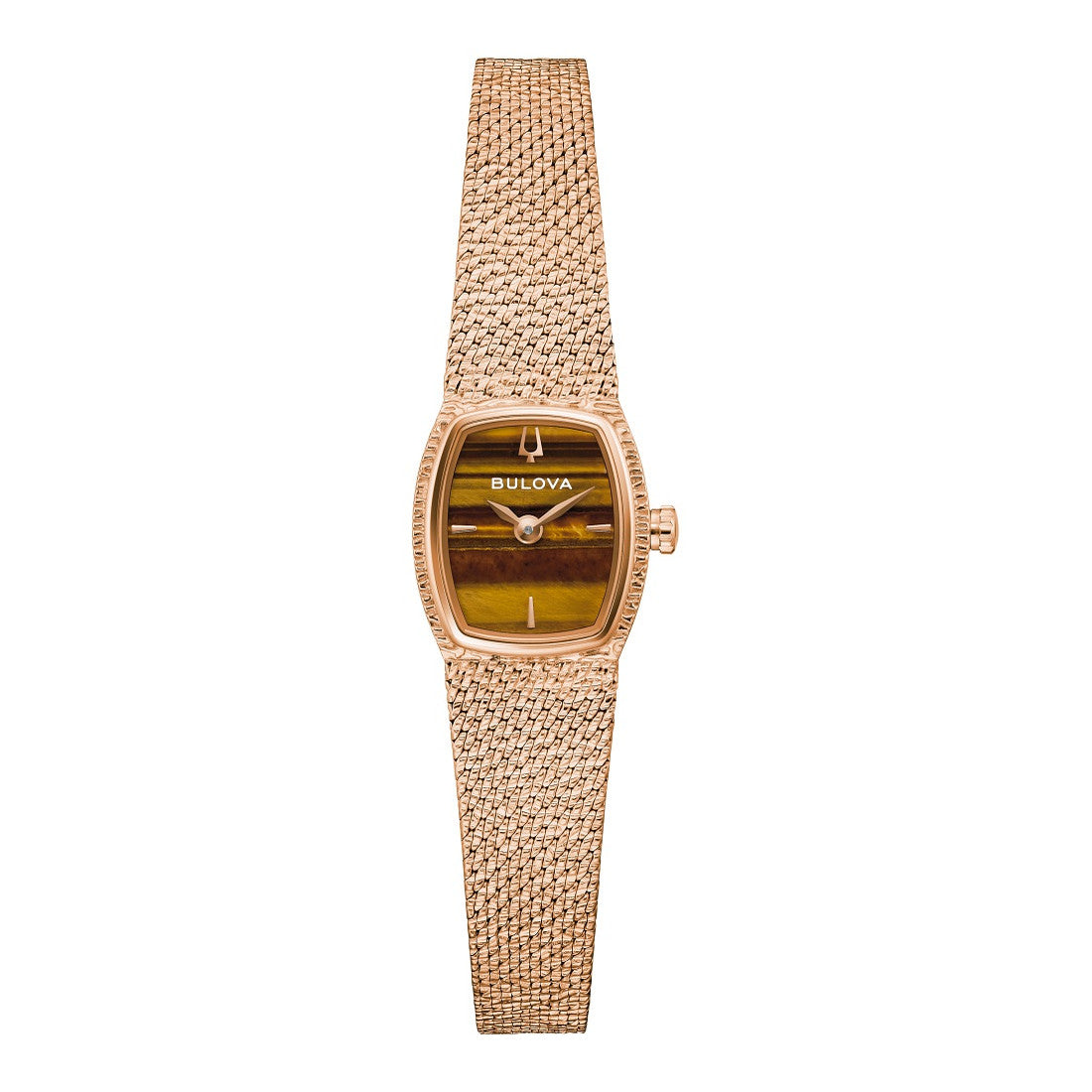 Bulova Goddess of Time Ladies Rose Tone Tiger's Eye Dial Mesh Strap Wa ...