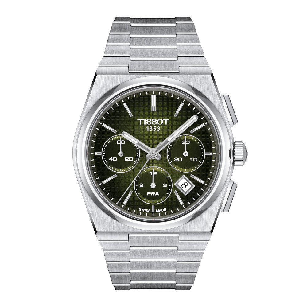 Tissot PRX Automatic Chronograph Mens Stainless Steel Green Dial Watch ...