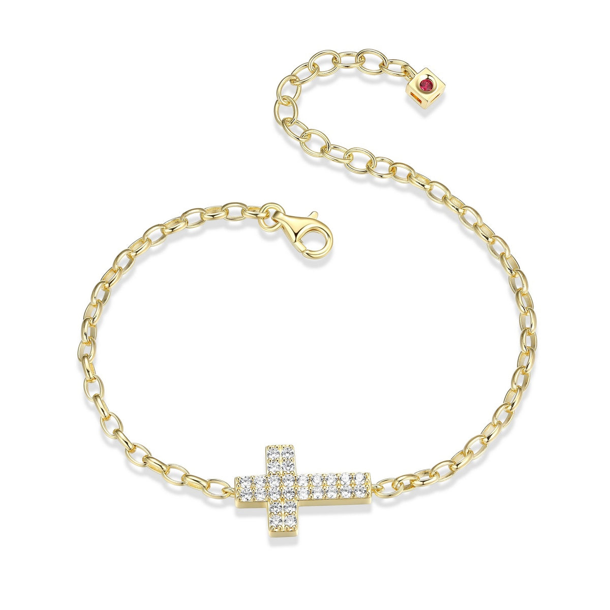 Elle Humanity Sterling Silver 18K Yellow Gold Plated Pave CZ Sideways ...