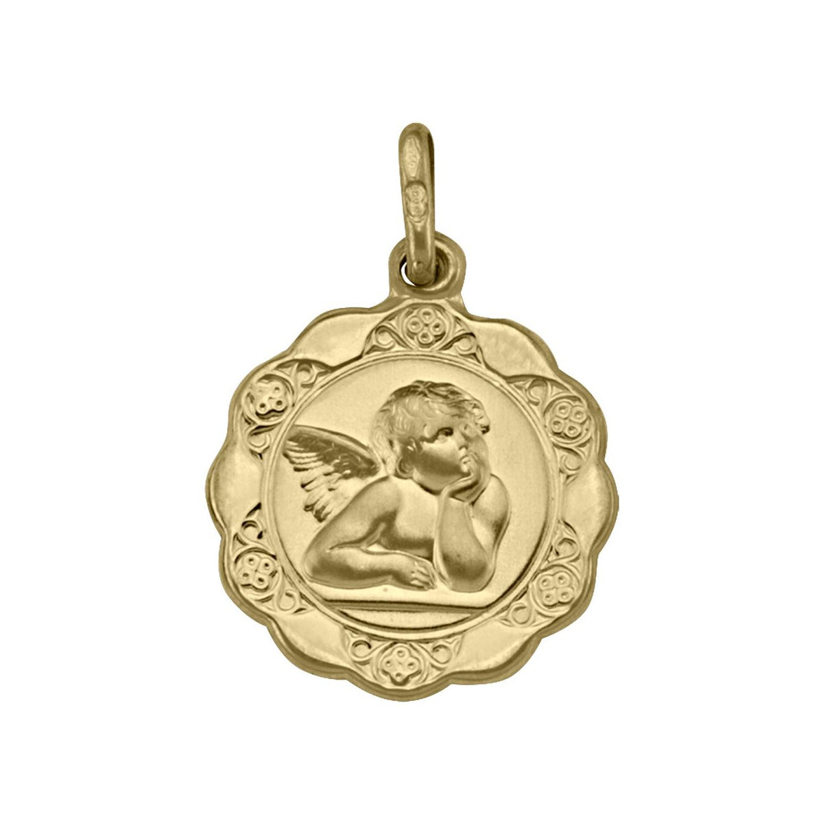 (10K, 14K, 18K) Yellow Gold (16.8mm) Hollow Guardian Angel Medallion P ...