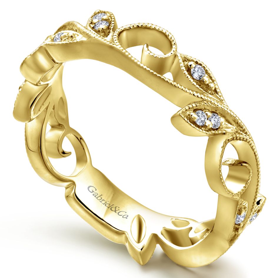 Gabriel & Co 14K Yellow Gold Scrolling Floral Diamond Ring – Boulevard ...