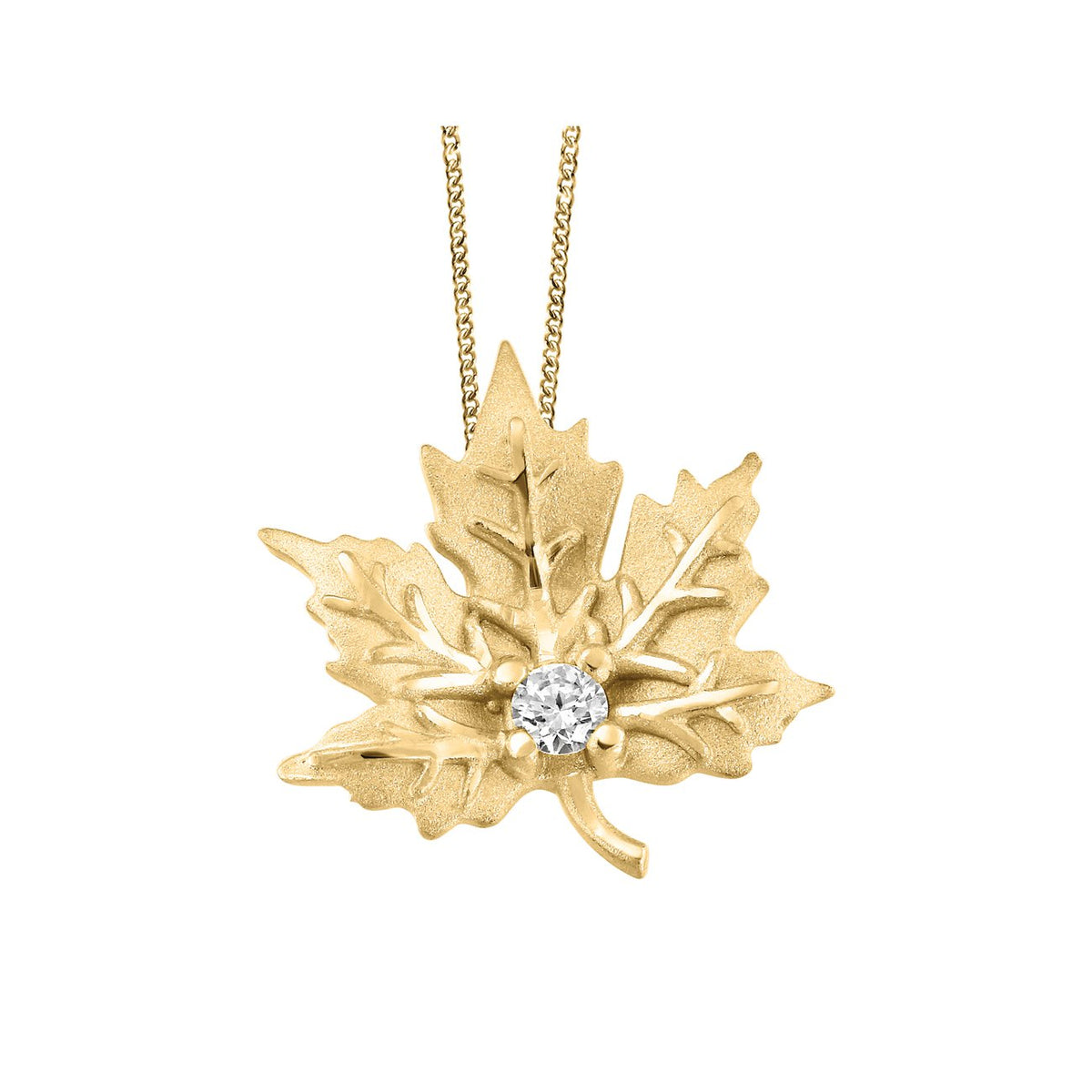 10K Yellow Gold (0.05ct) Canadian Diamond Maple Leaf Necklace ...
