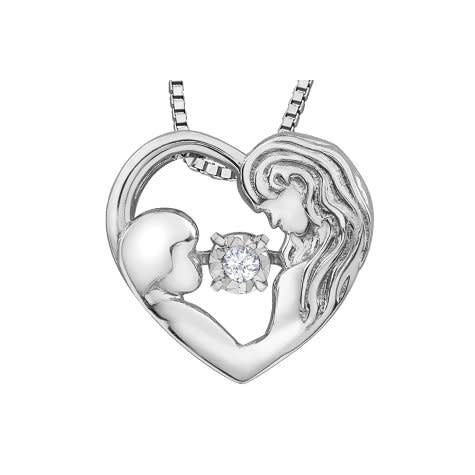 Sterling Silver (0.03ct) Dancing Diamond Mother and Child Pendant ...